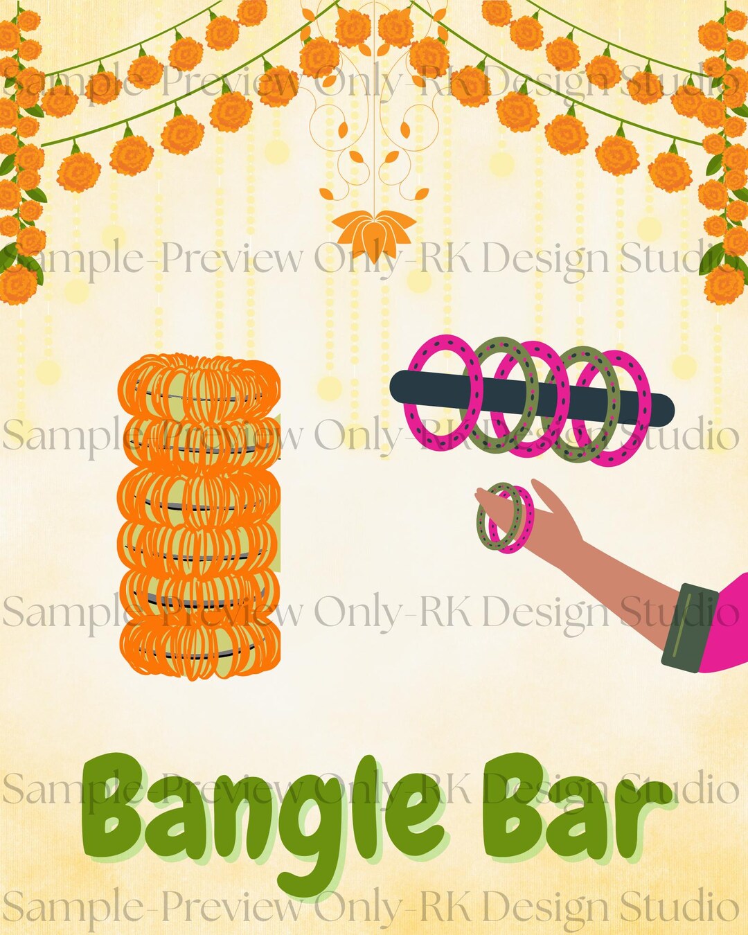 Bangle Bar Sign | Editable Canva Template for Mehndi, Sangeet, Bridal ...
