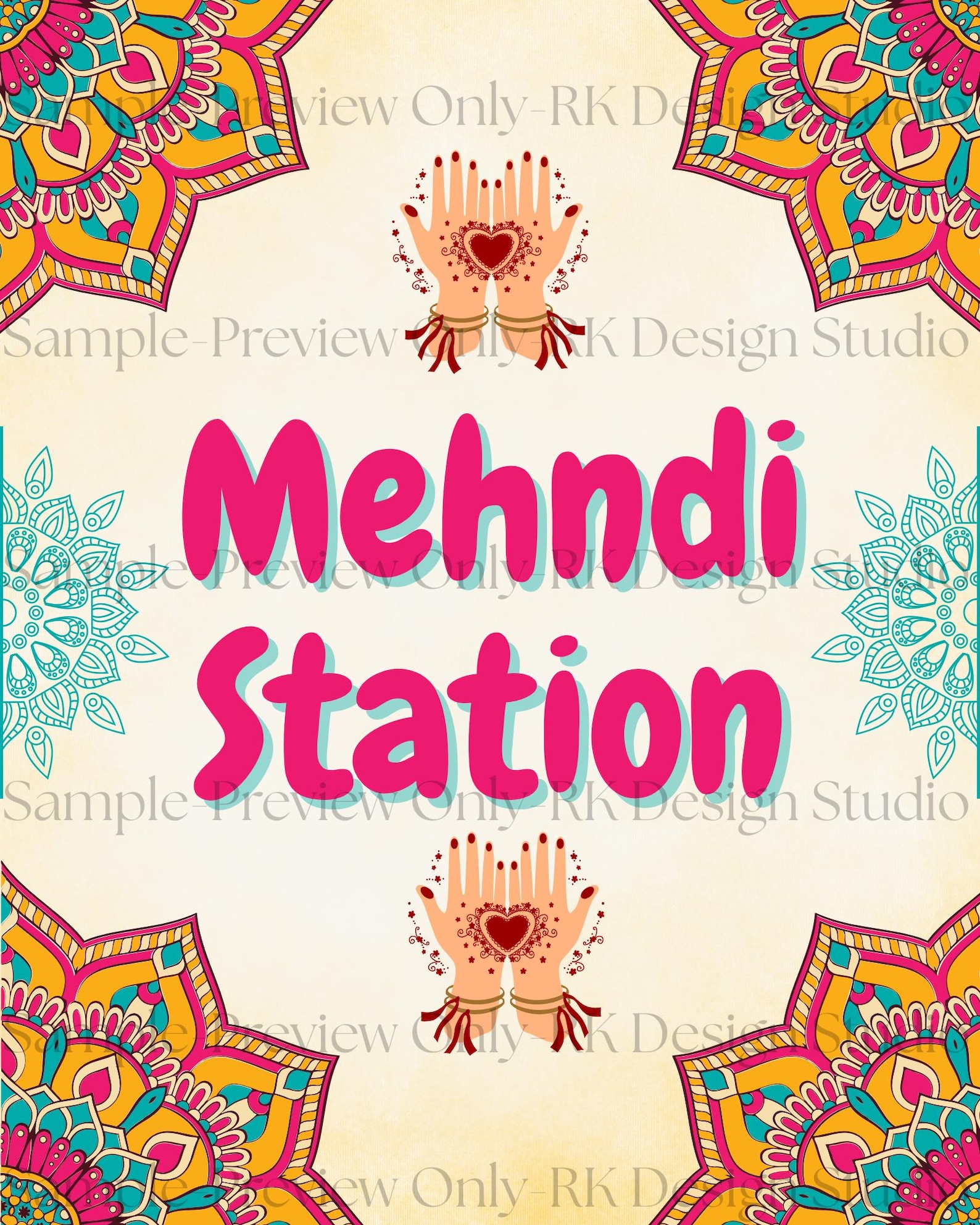 Editable Mehndi Station Sign Canva Template | 8x10” Henna Sign ...