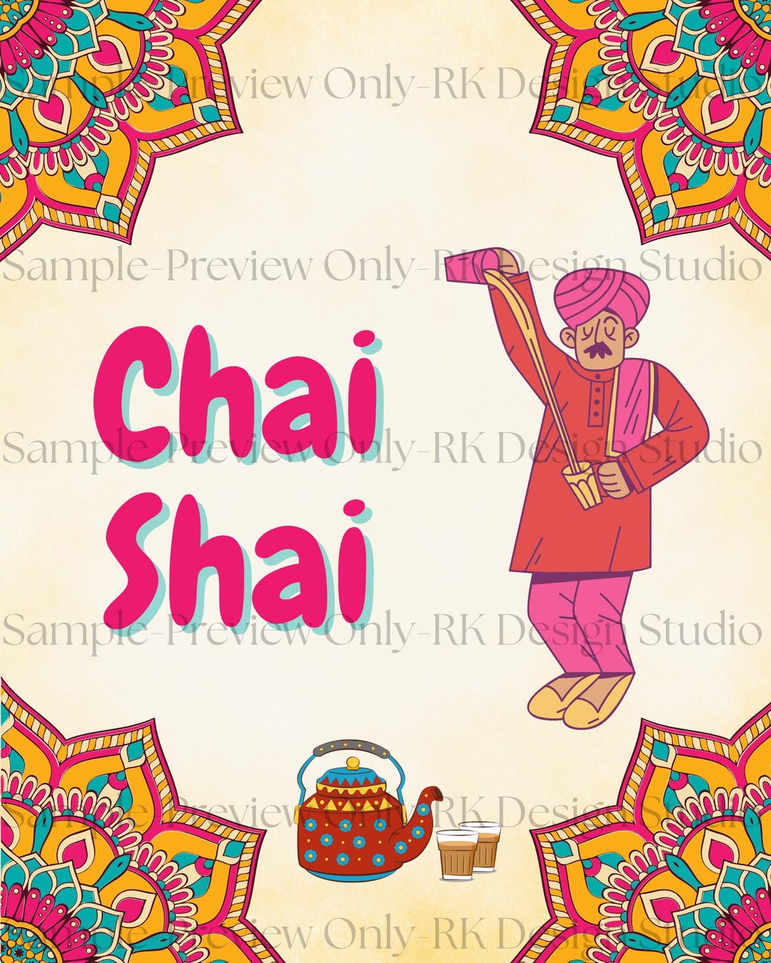Chai Shai Sign | Editable Canva Template for South Asian Wedding, Mehndi, Sangeet, or Chai ...