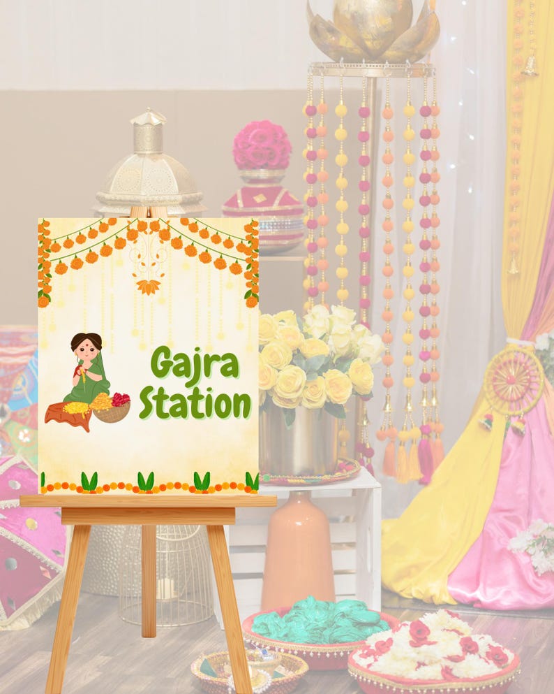Gajra Station Sign | Editable Canva Template for Haldi, Mehndi, Bridal ...