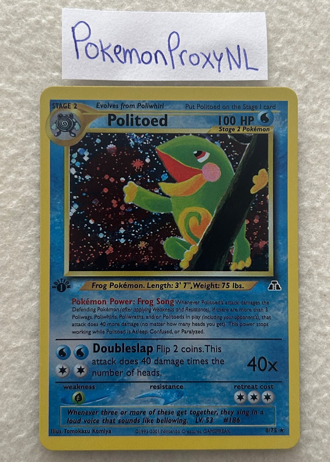 Politoed 1st / Neo Discovery / 8/75 / 2001 / PROXY Pokémon Card - Etsy