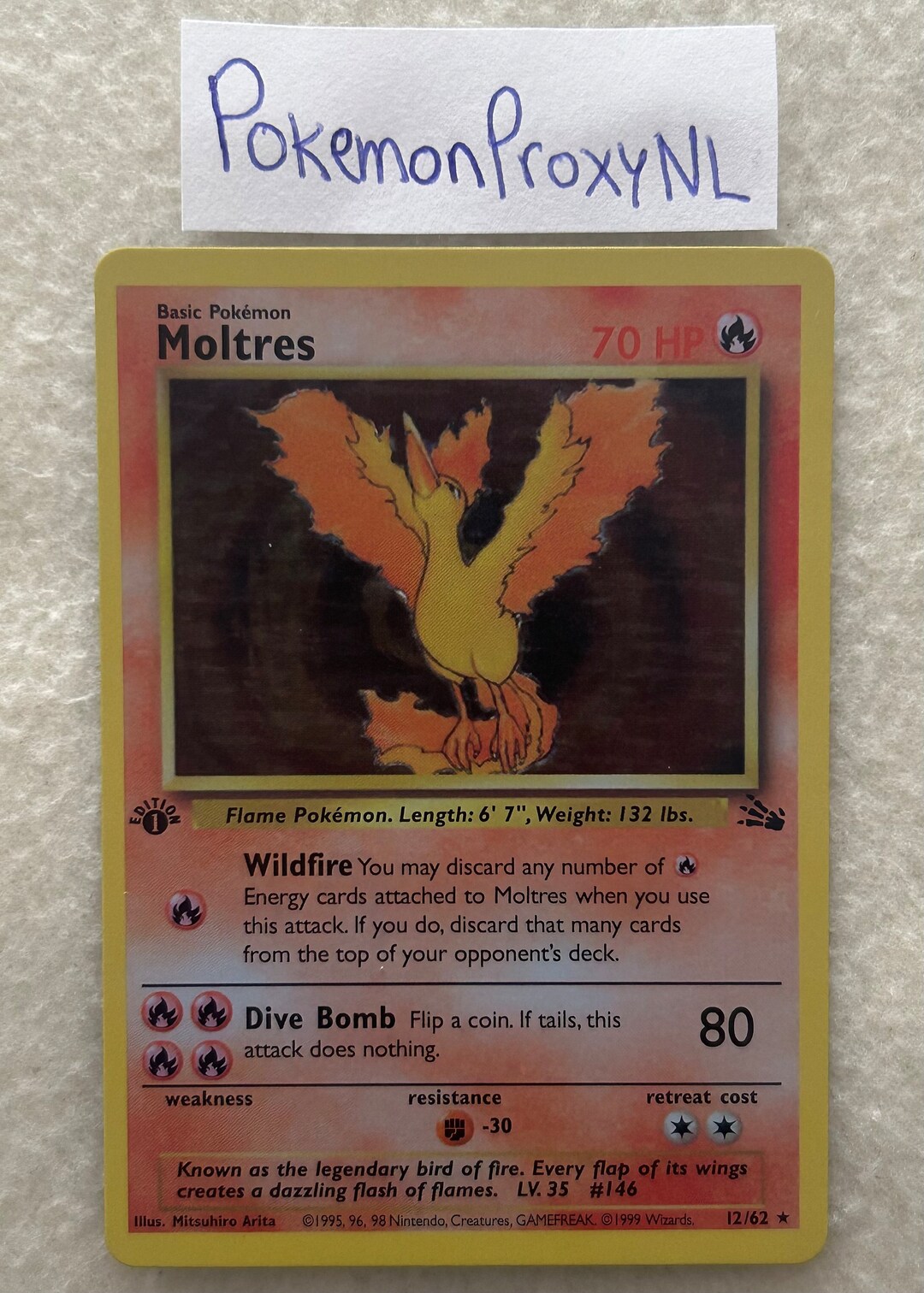 Moltres 1st V.2 / Fossil Set / 12/62 / 1999 / PROXY Pokémon Card - Etsy