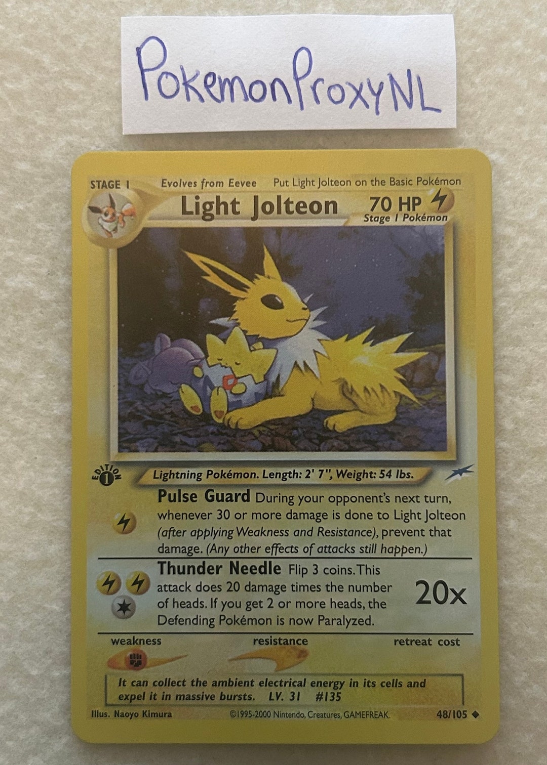 Light Jolteon 1e / Neo Destiny / 48/105 / 2002 / PROXY Pokémon-kaart - Etsy