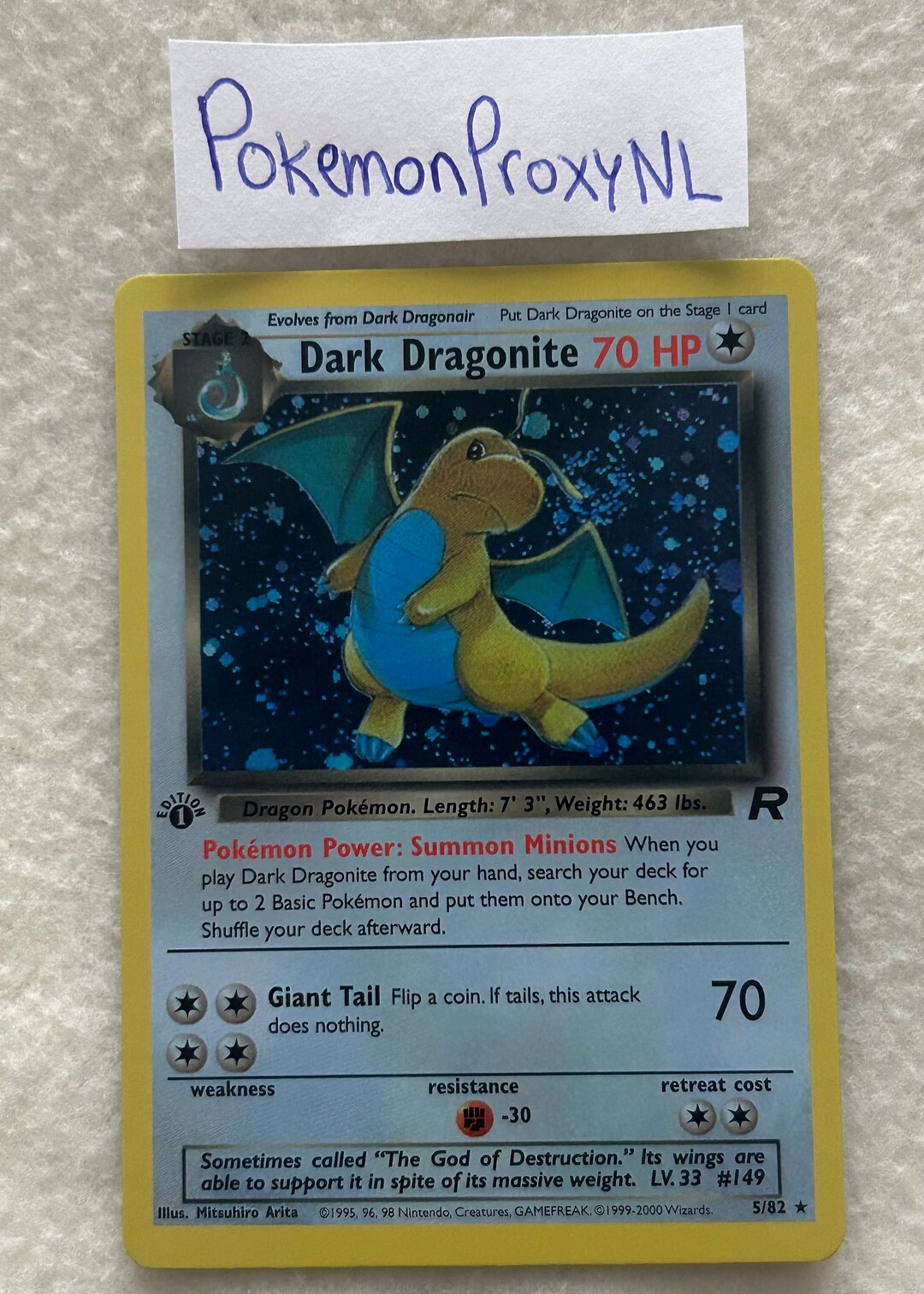 Dark Dragonite R 1st V.2 / Team Rocket Set / 5/82 / 1999 / - Etsy