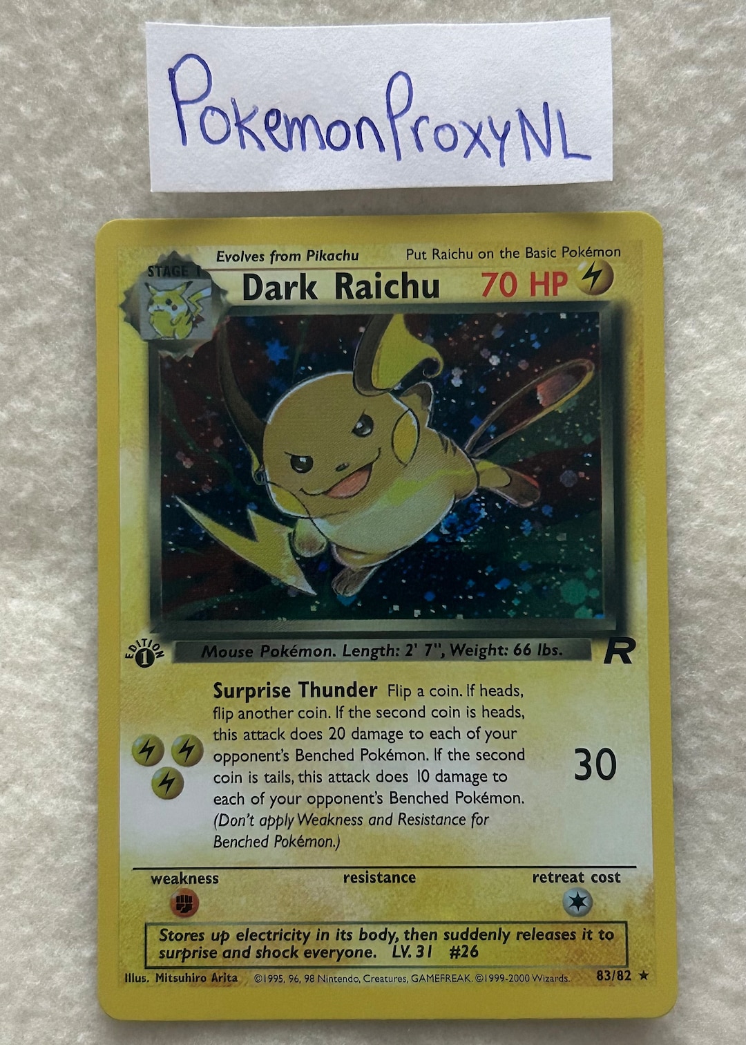 Dark Raichu R 1st V.2 / Team Rocket Set / 83/82 / 1999 / - Etsy