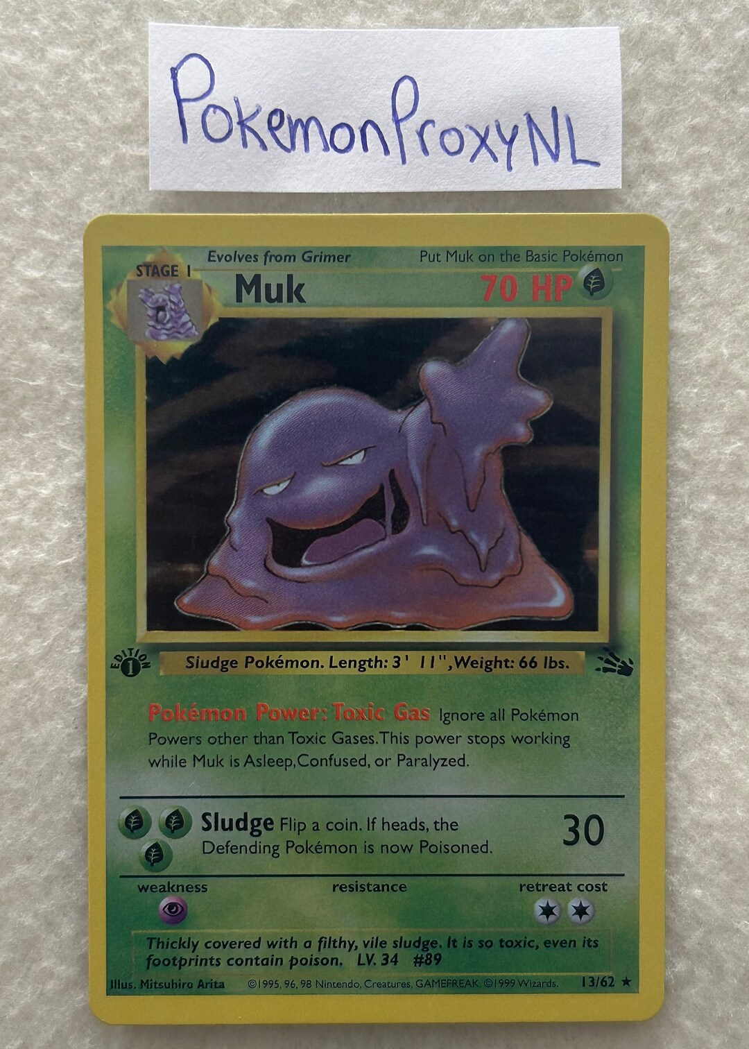 Muk 1st V.2 / Fossil Set / 13/62 / 1999 / PROXY Pokémon Card - Etsy