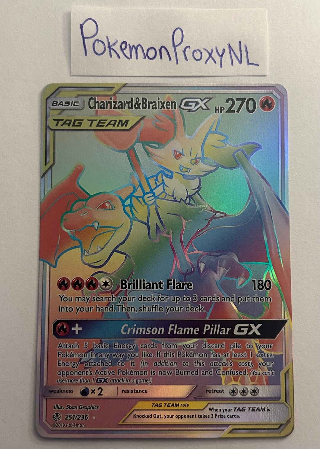 Charizard & Braixen GX rainbow V.2 / Cosmic Eclipse / 251/236 / 2019 / PROXY Pokémon Card - Etsy