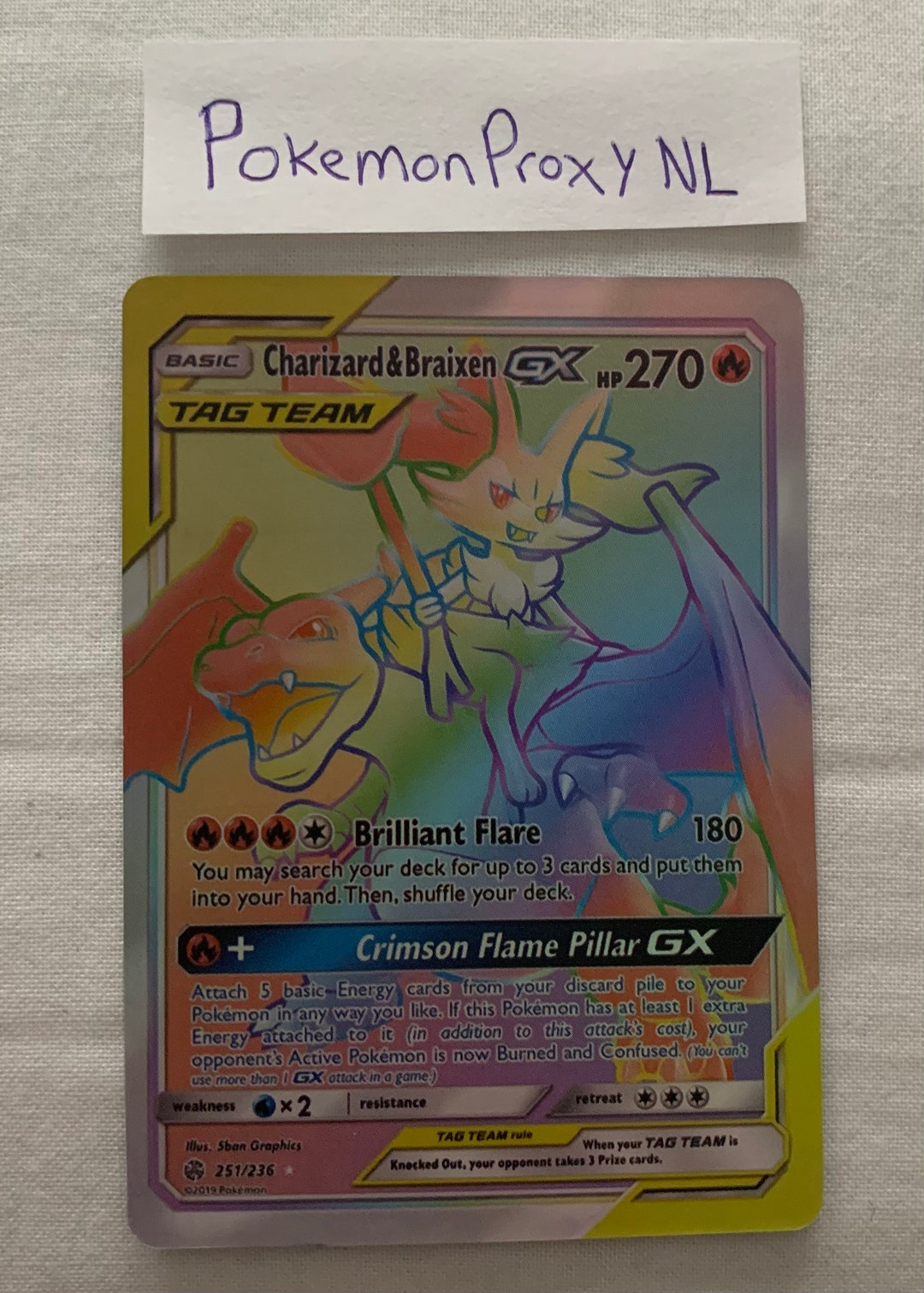 Charizard & Braixen GX rainbow V.1 / Cosmic Eclipse / 251/236 / 2019 / PROXY Pokémon Card - Etsy