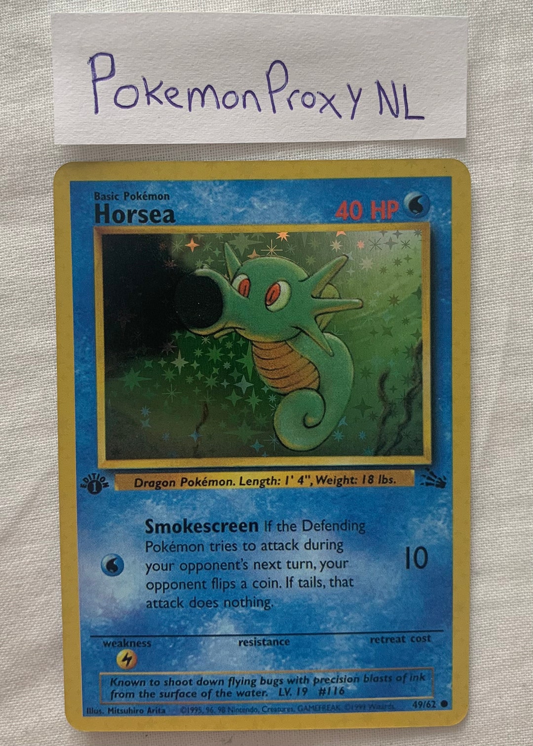 Horsea 1st / Fossil Set / 49/62 / 1999 / PROXY Pokémon Card - Etsy