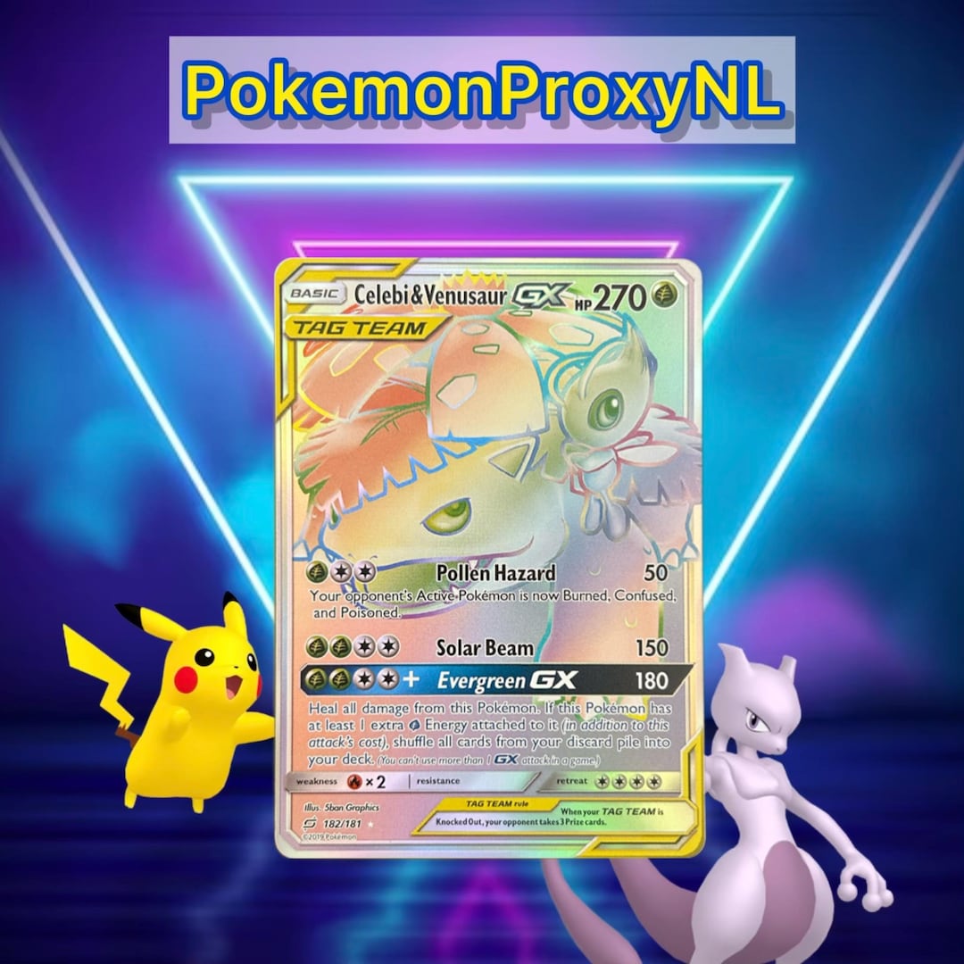 Celebi & Venusaur GX rainbow / Team up / 182/181 /2019 / PROXY Pokémon ...