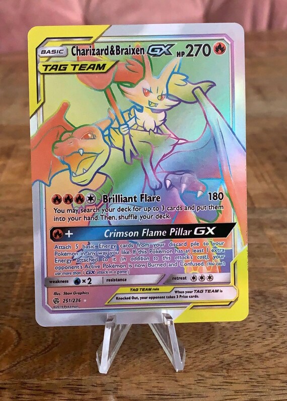 Charizard & Braixen GX rainbow Cosmic Eclipse 251/236 - Etsy