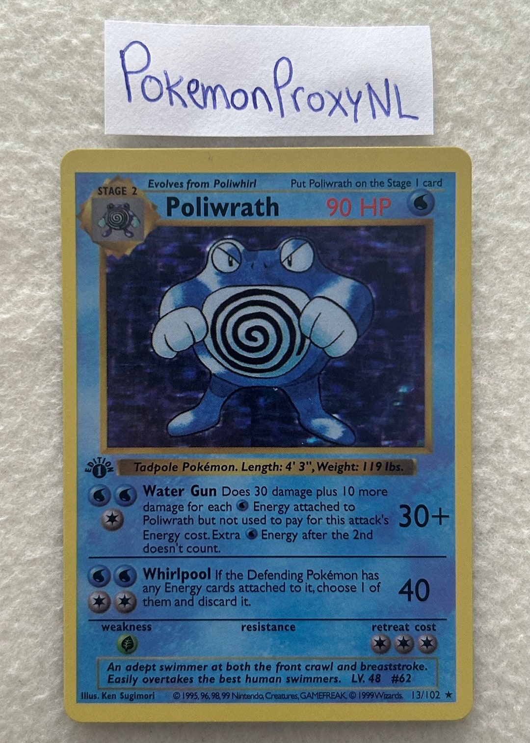 Poliwrath 1st / Base Set / 13/102 / 1999 / PROXY Pokémon Card - Etsy