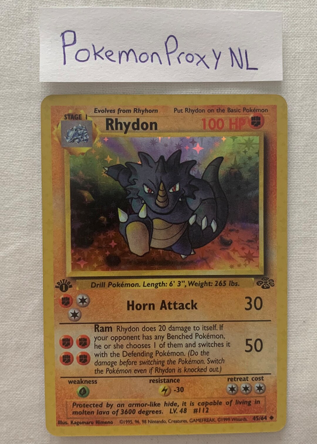 Rhydon 1st / Jungle Set / 45/64 / 1999 / PROXY Pokémon Card - Etsy