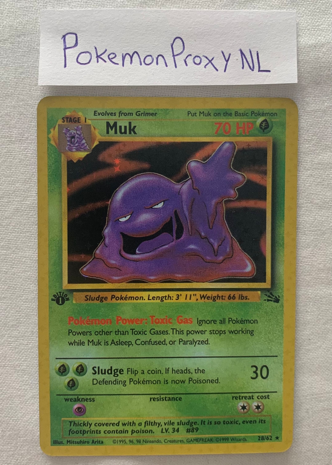 Muk 1st / Fossil Set / 28/62 / 1999 / PROXY Pokémon Card - Etsy