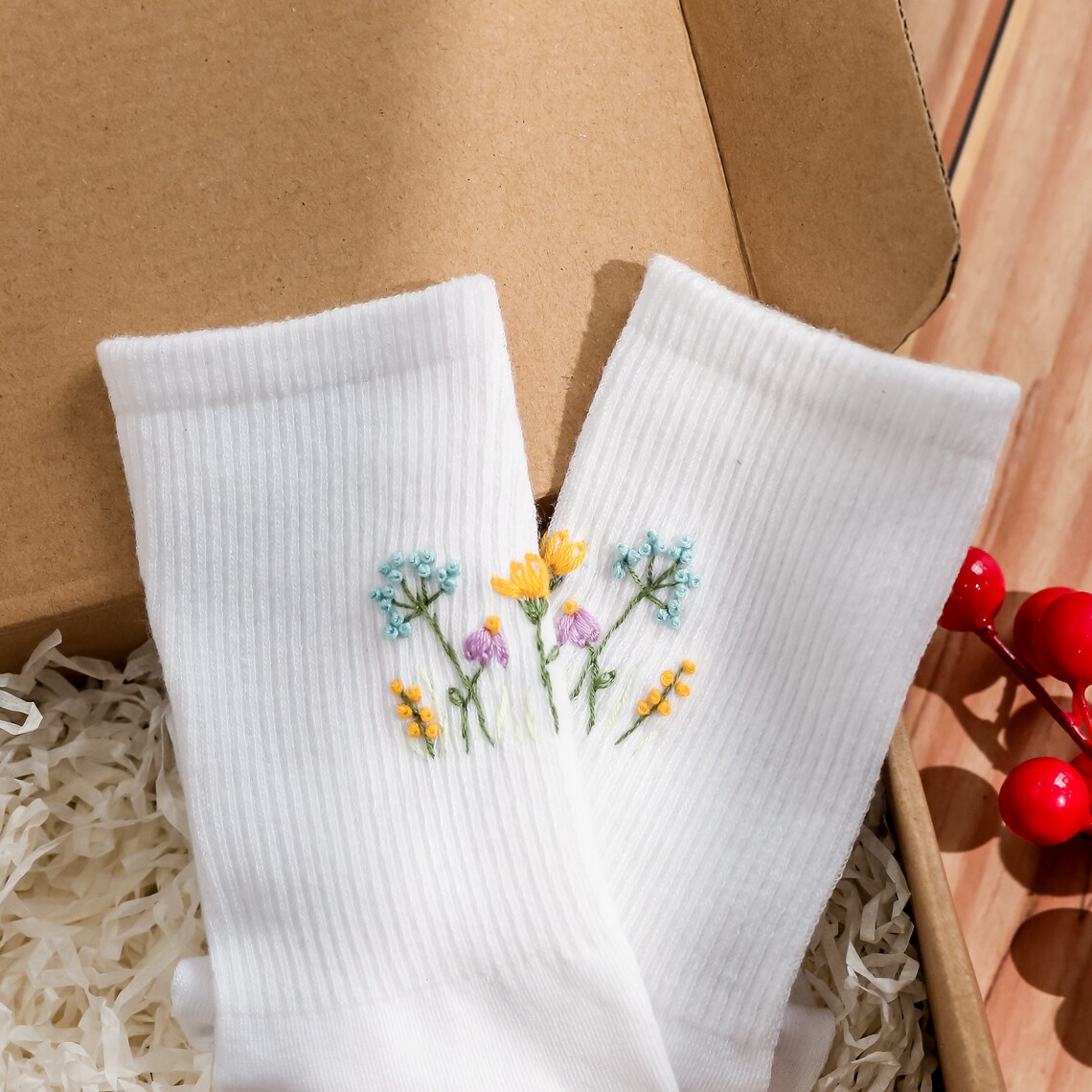 Custom Embroidered Socks for Women, Embroidery Socks for Her, Flowers ...