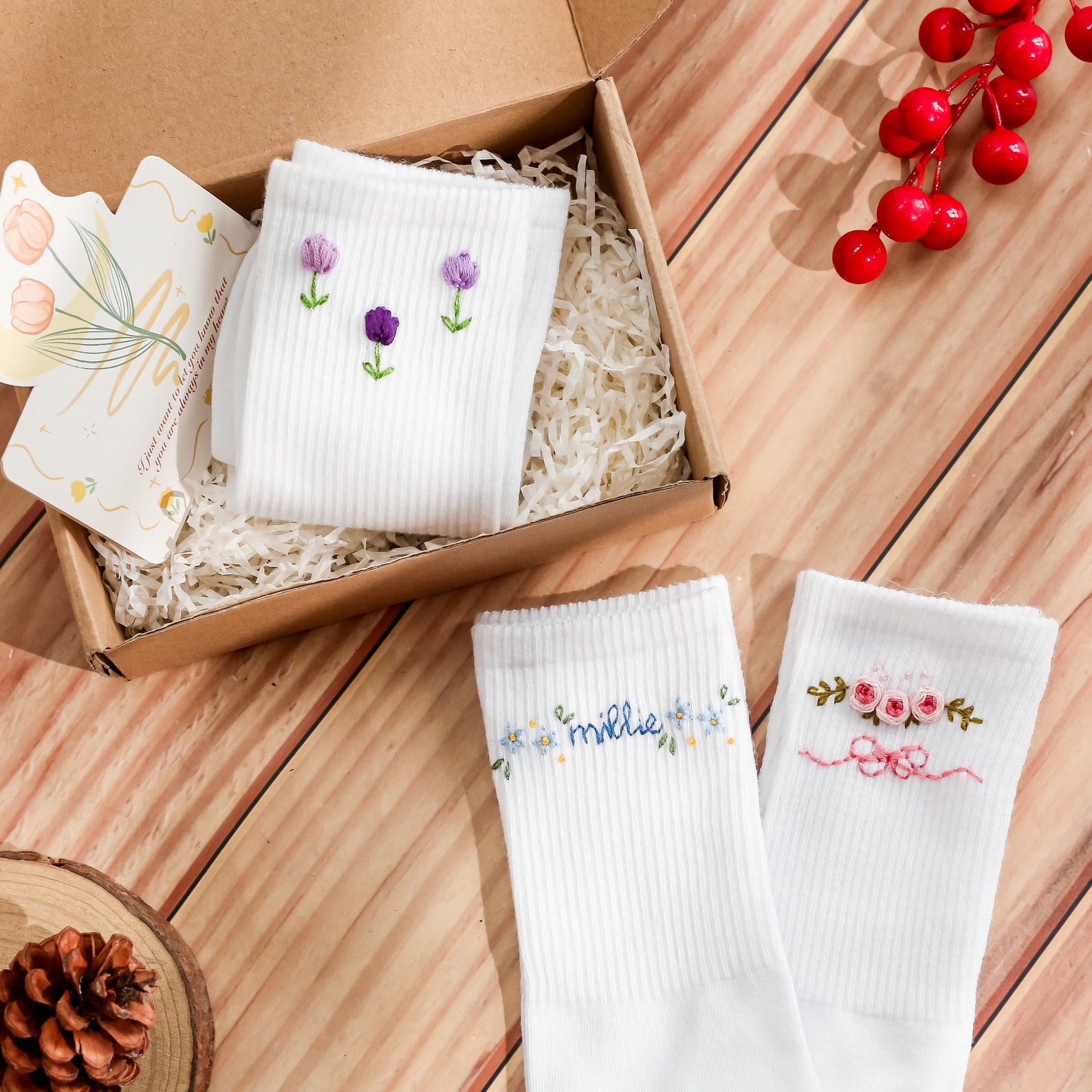 Name Embroidered Socks Custom, Socks Embroidery for Women, Flowers ...