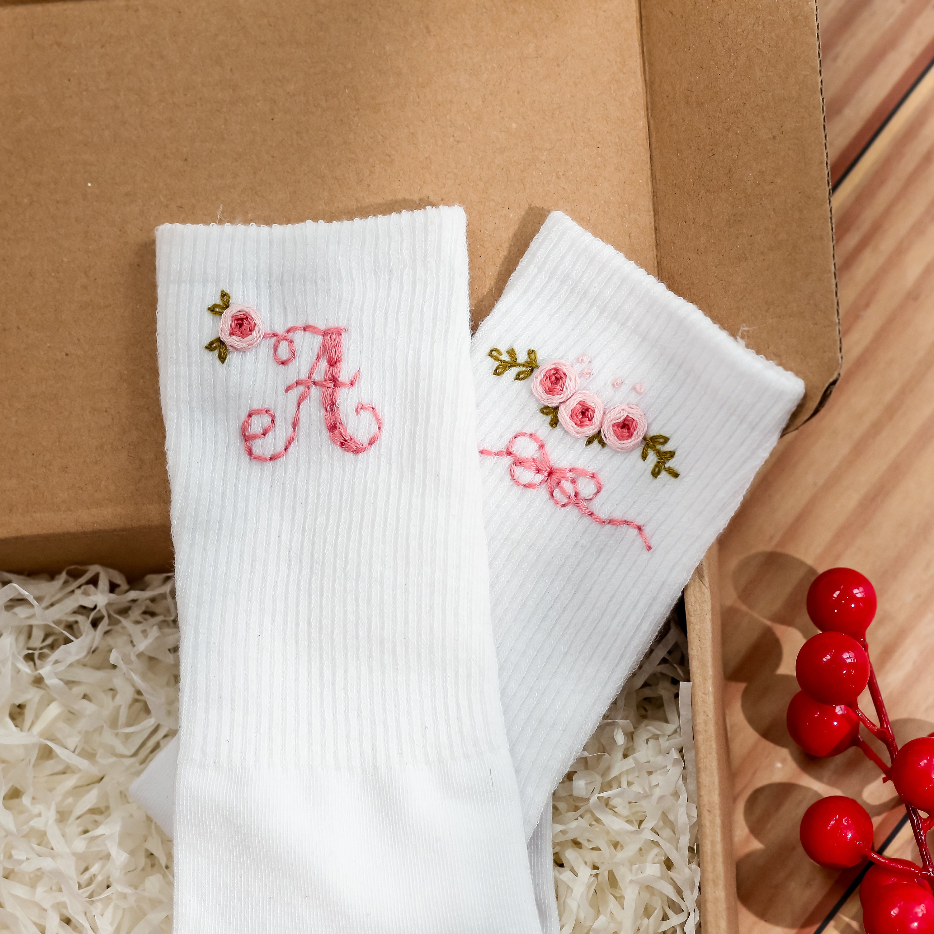 Name Embroidered Socks Custom, Socks Embroidery for Women, Flowers ...