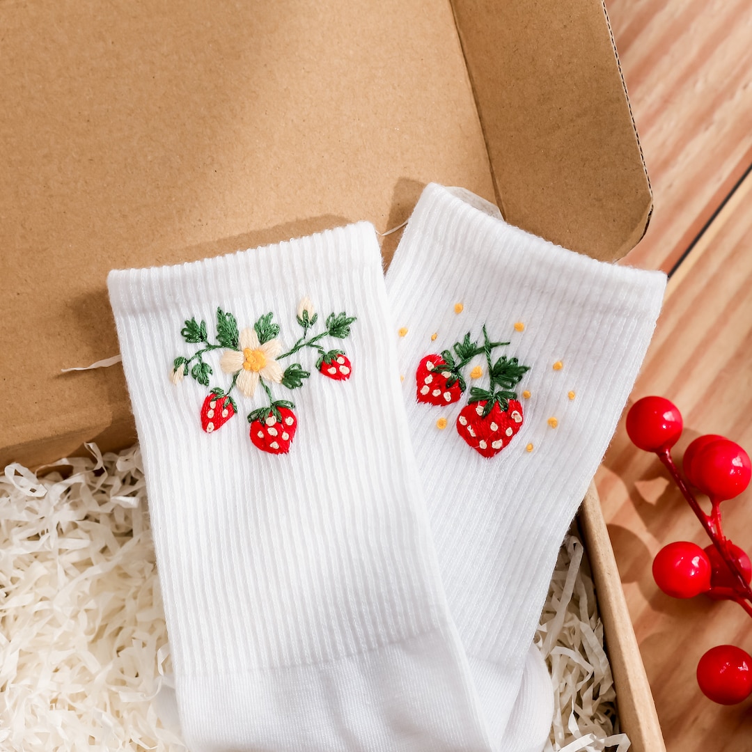Strawberry Embroidered Socks Custom, Personalized Socks Embroidery ...