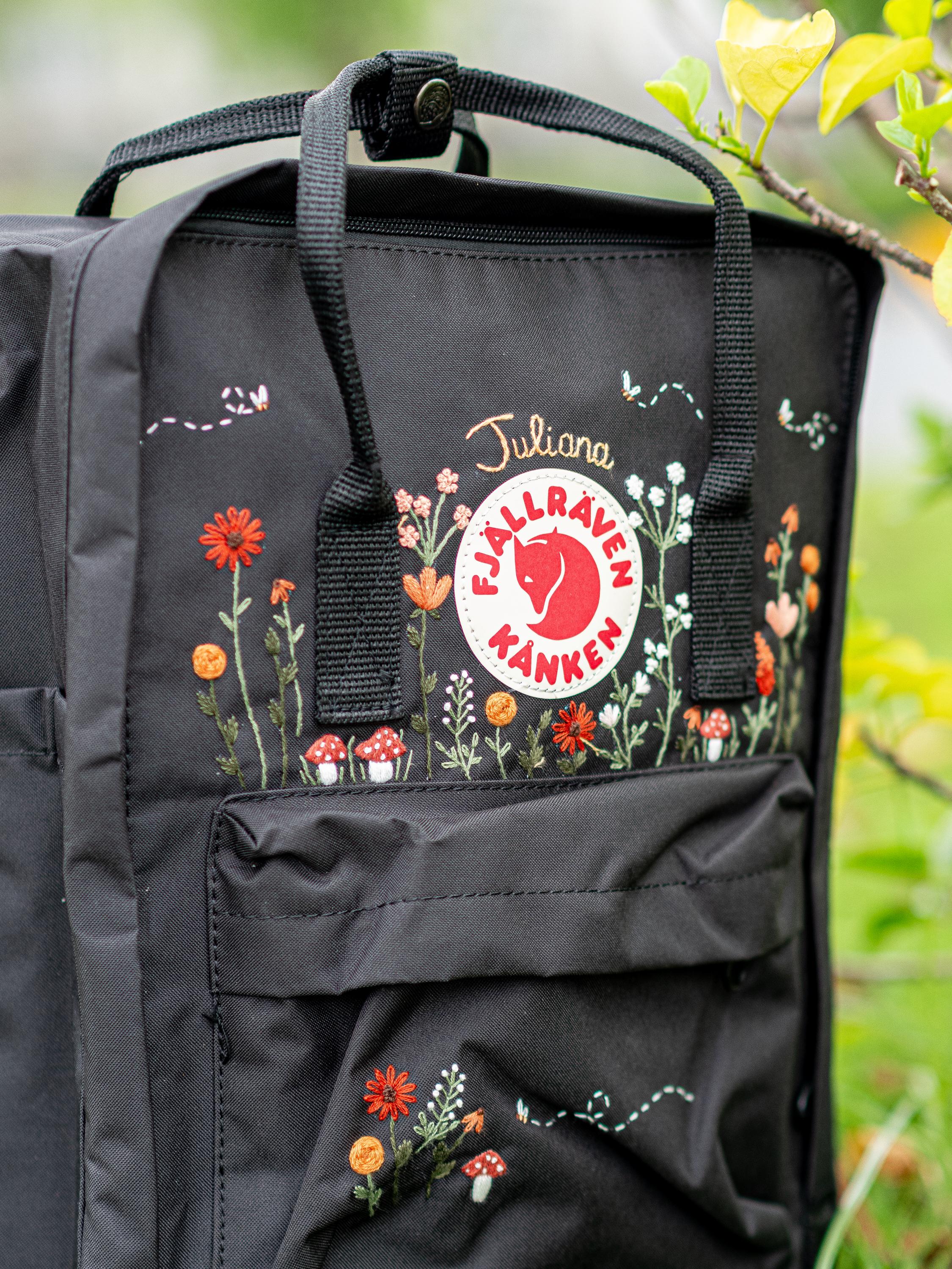 Custom Embroidered Kanken Backpack, Flower Embroidered Mini Backpack ...