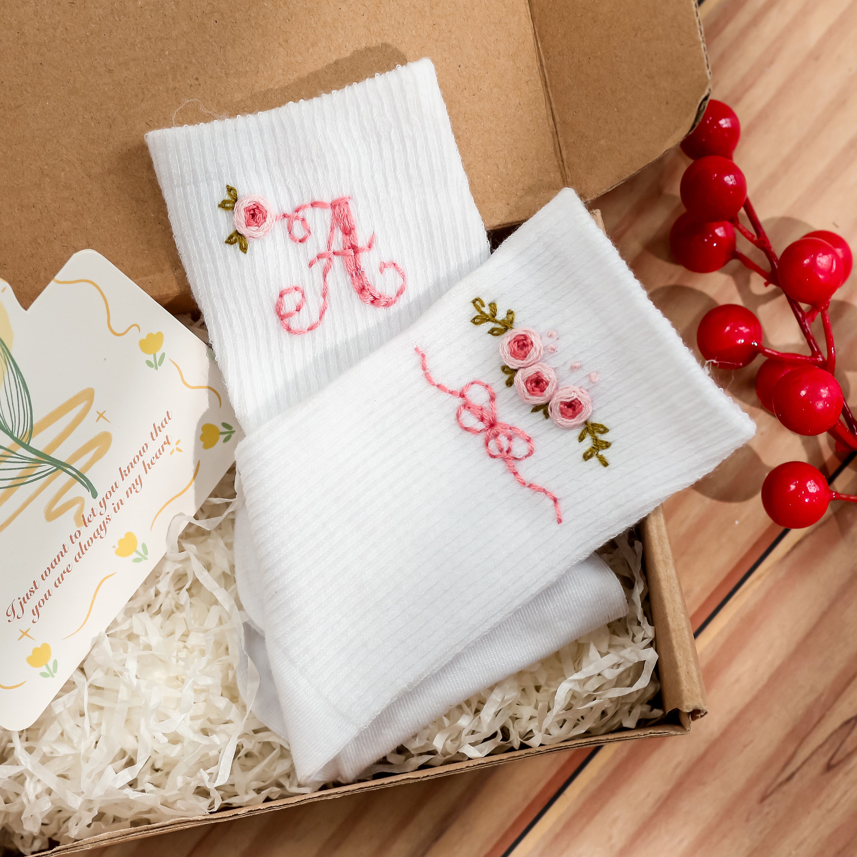 Name Embroidered Socks Custom, Socks Embroidery for Women, Flowers ...