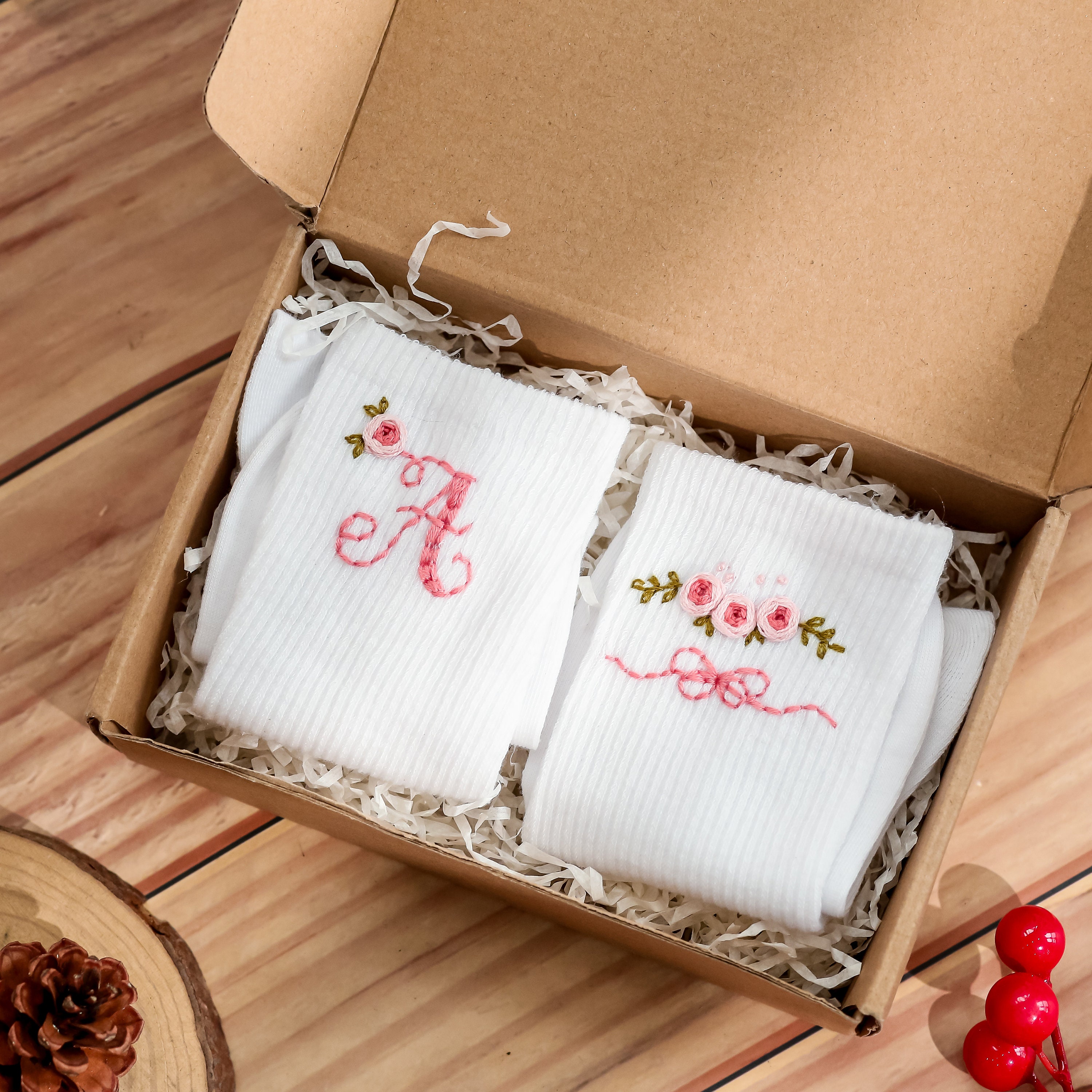 Name Embroidered Socks Custom, Socks Embroidery for Women, Flowers ...