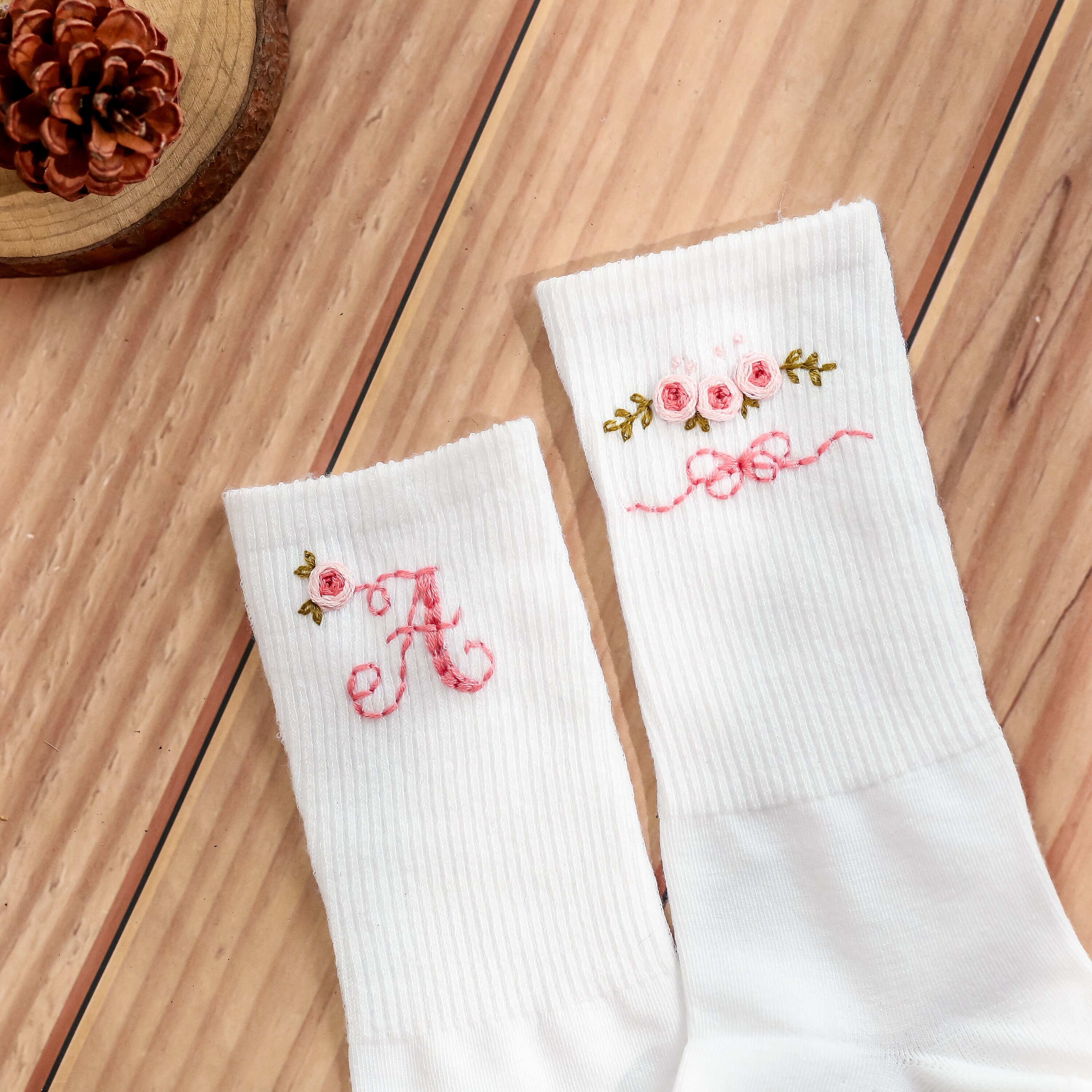 Name Embroidered Socks Custom, Socks Embroidery for Women, Flowers ...