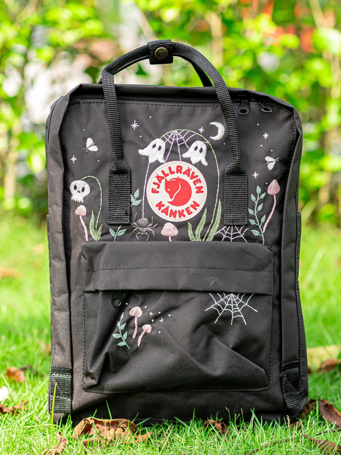 Custom Embroidered Kanken Backpack, Flowers and Ghost Embroidered ...
