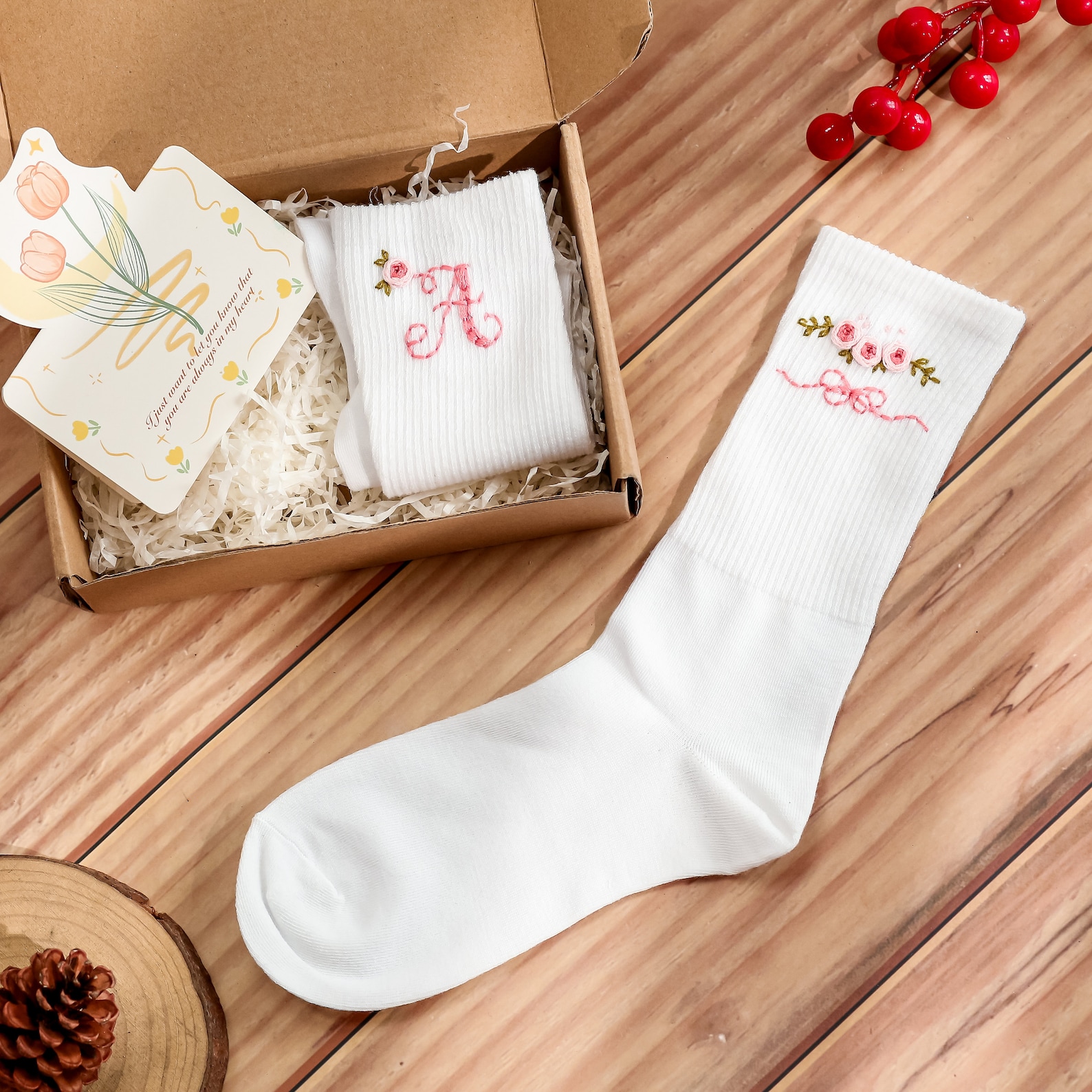 Name Embroidered Socks Custom, Socks Embroidery for Women, Flowers ...