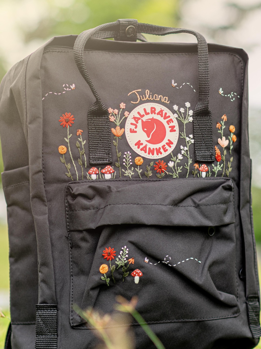 Custom Embroidered Kanken Backpack, Flower Embroidered Mini Backpack ...