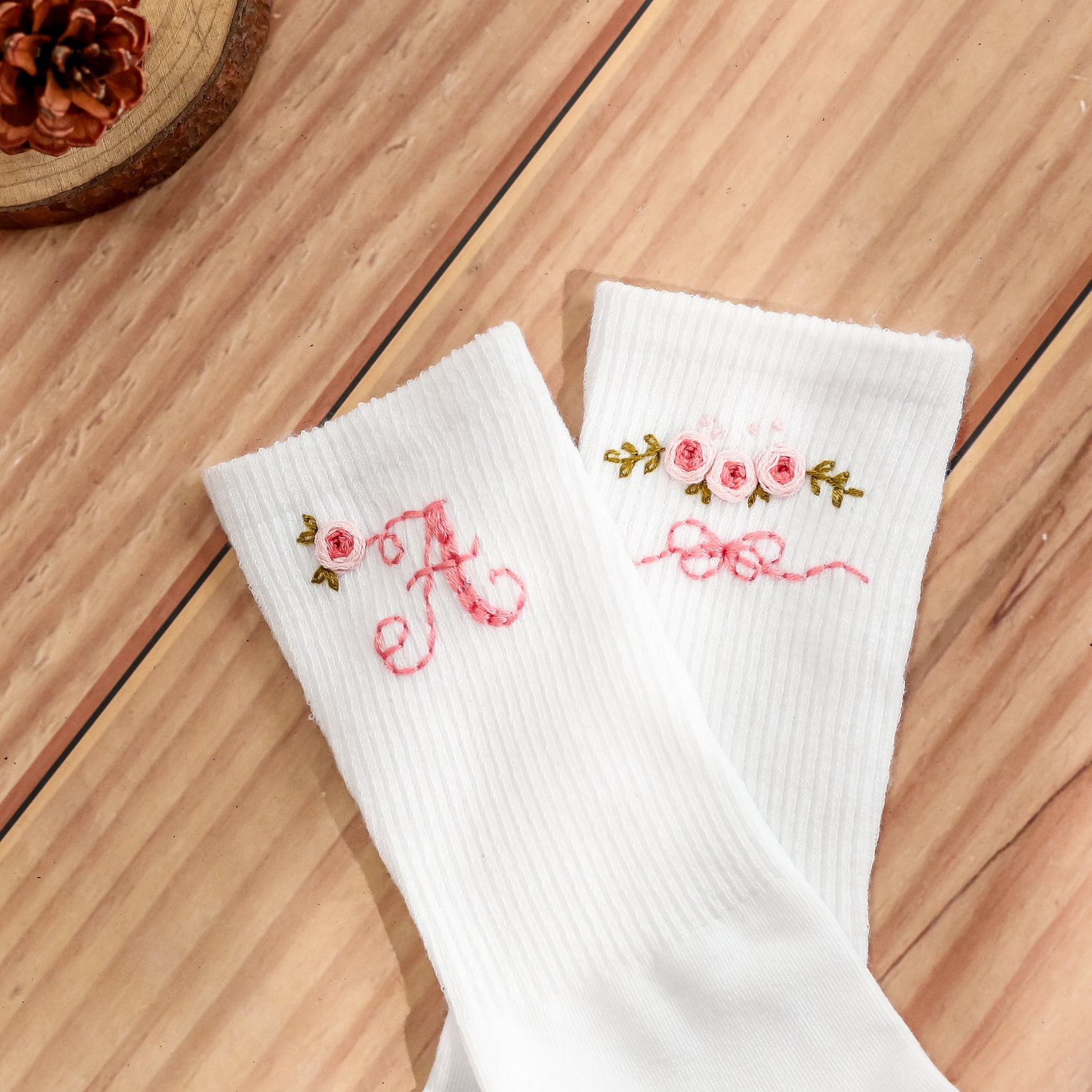Name Embroidered Socks Custom, Socks Embroidery for Women, Flowers ...