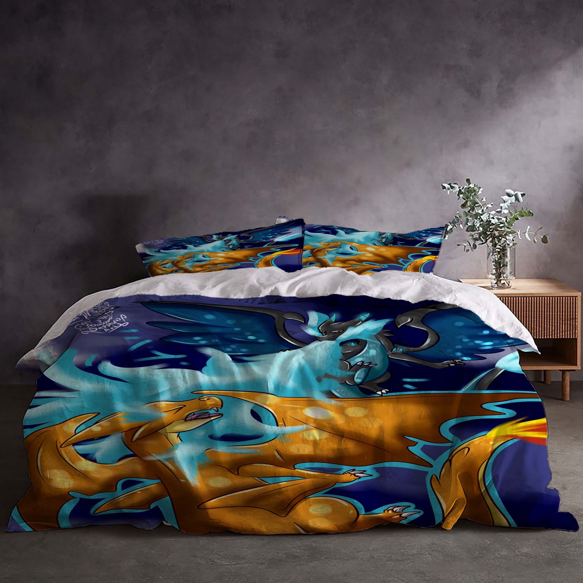Custom Charizard Three-piece Quilt Cover Set Christmas Gift Pillowcase ...