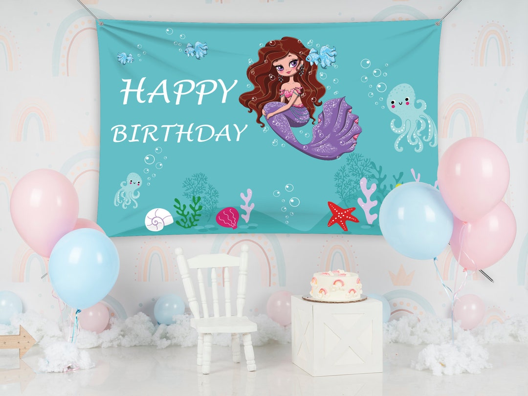 Mermaid Birthday Banners Blue Ocean Birthday Banners Customized ...
