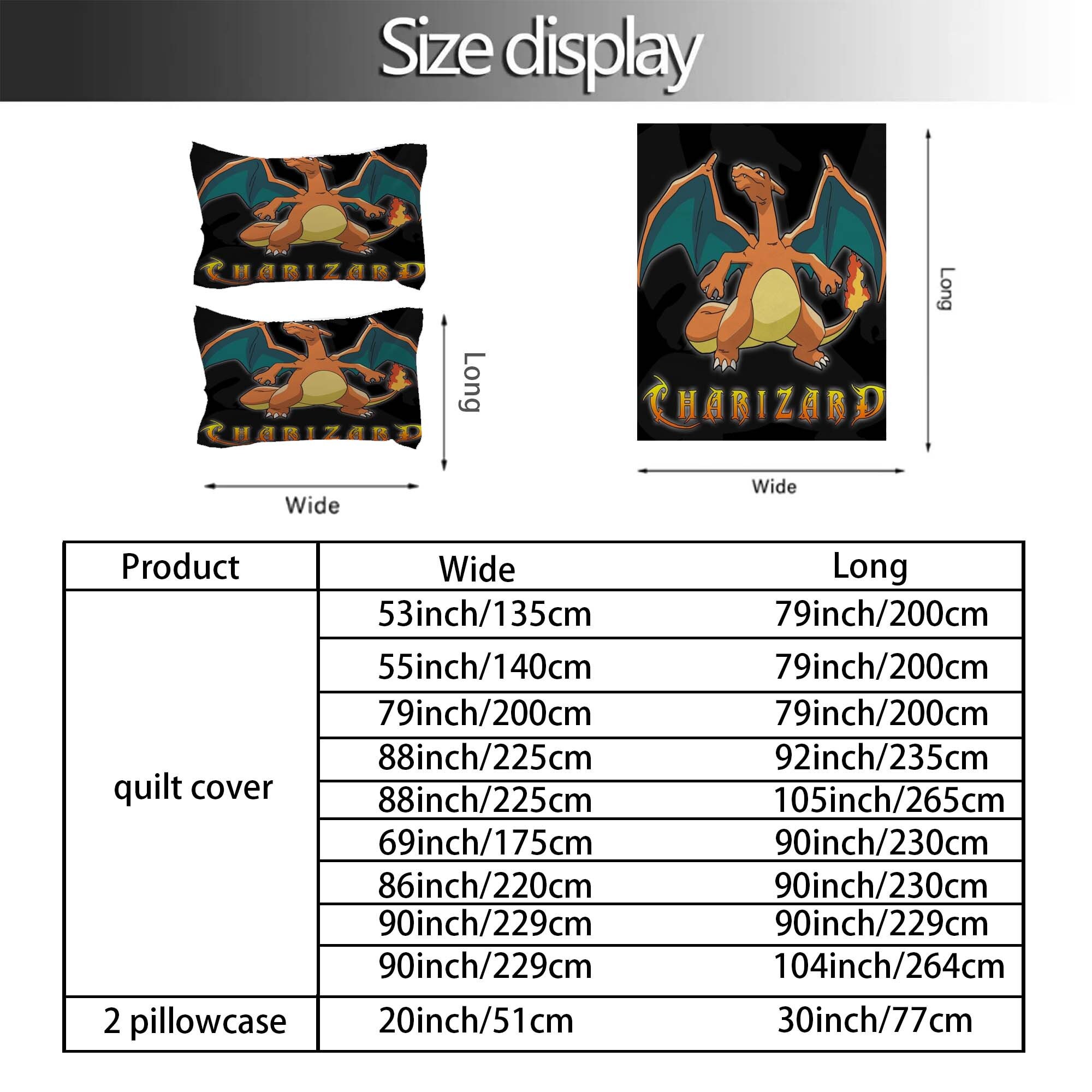 Custom Charizard Three-piece Quilt Cover Set Christmas Gift Pillowcase ...