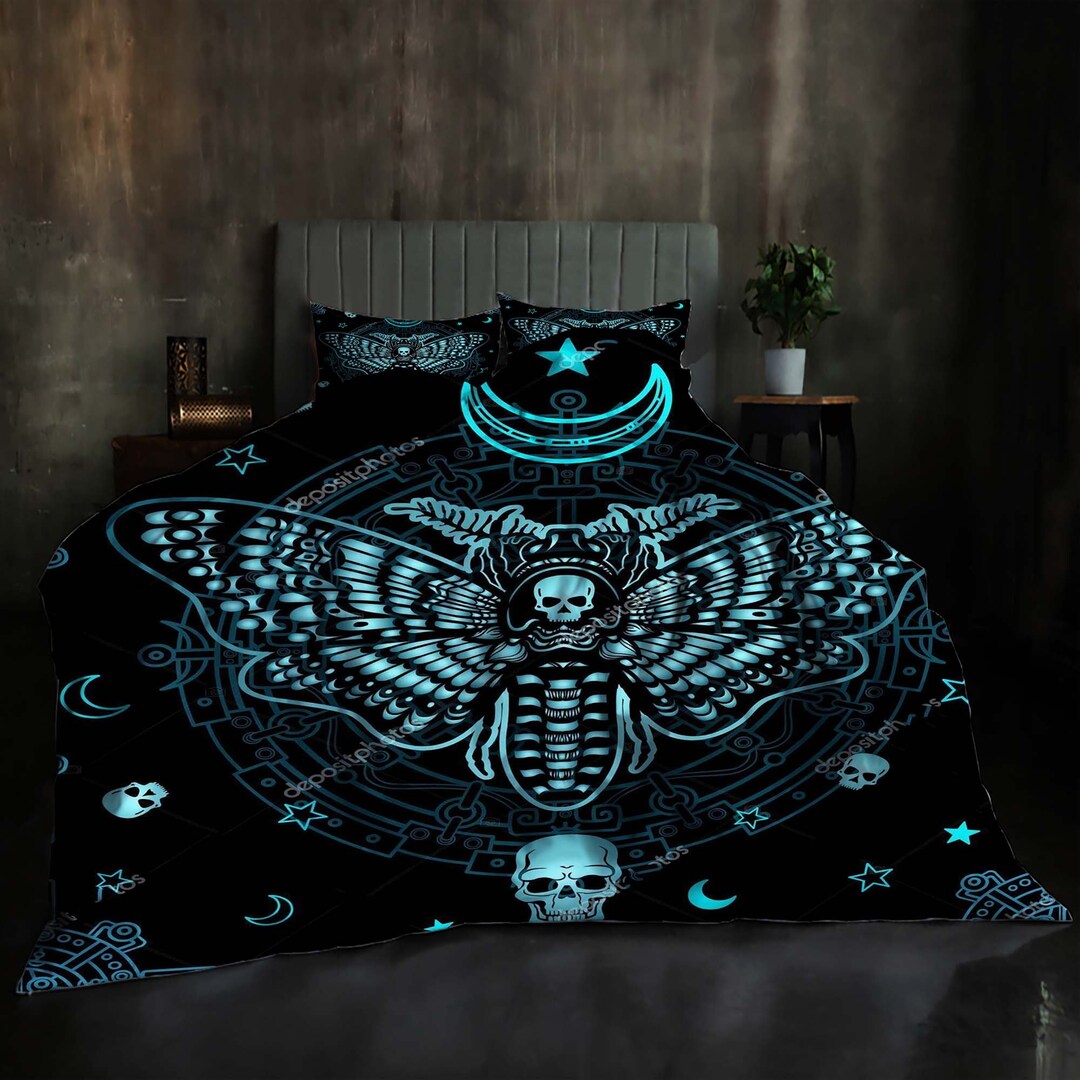 Dead Moth Gothic Skull Psychedelic Three-piece Quilt Cover Set Gift ...
