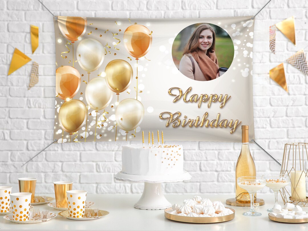 Personalized Photo Birthday Banners,custom Portrait Banners,gold ...