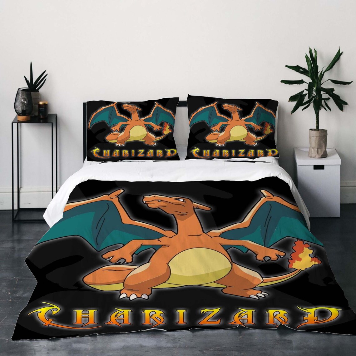 Custom Charizard Three-piece Quilt Cover Set Christmas Gift Pillowcase ...