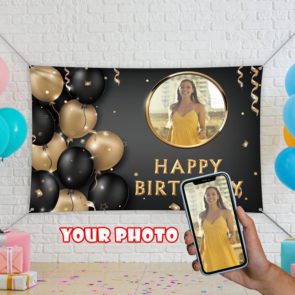 Custom Photo Birthday Banner,personalized Birthday Banner,black ...