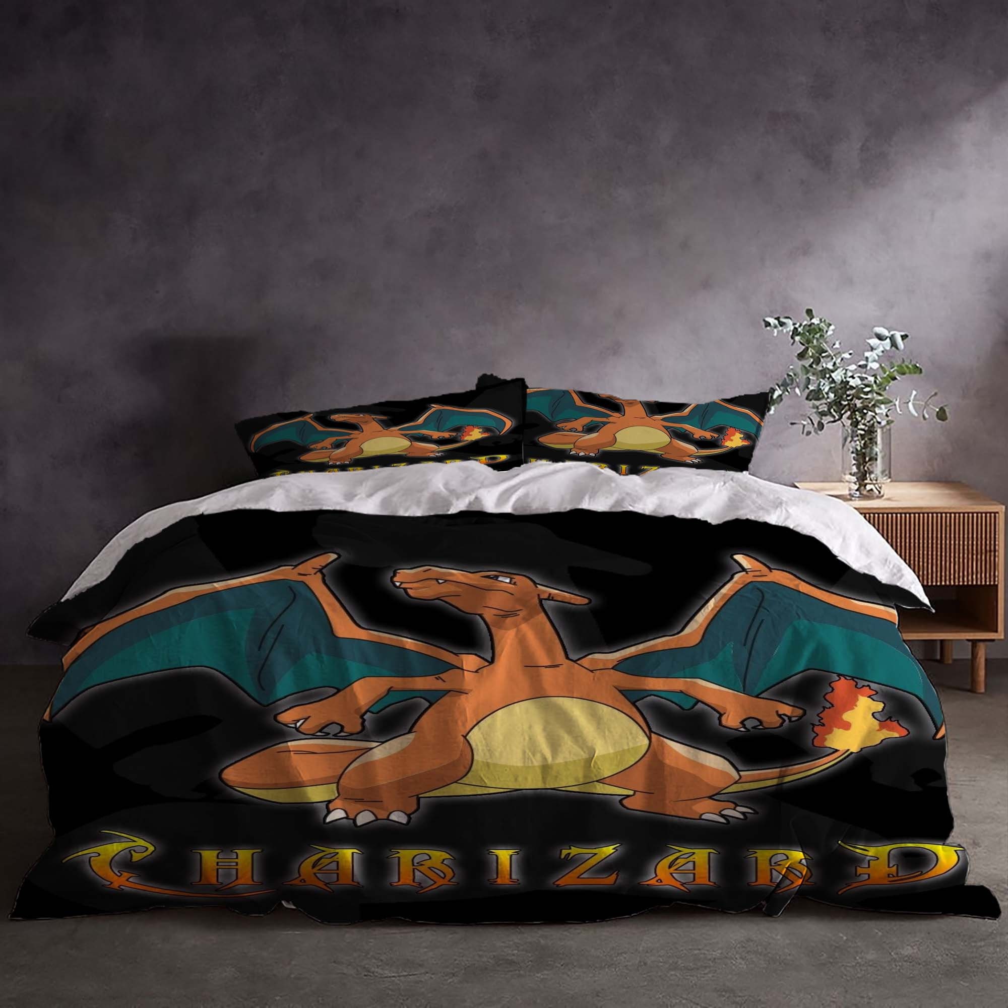Custom Charizard Three-piece Quilt Cover Set Christmas Gift Pillowcase ...