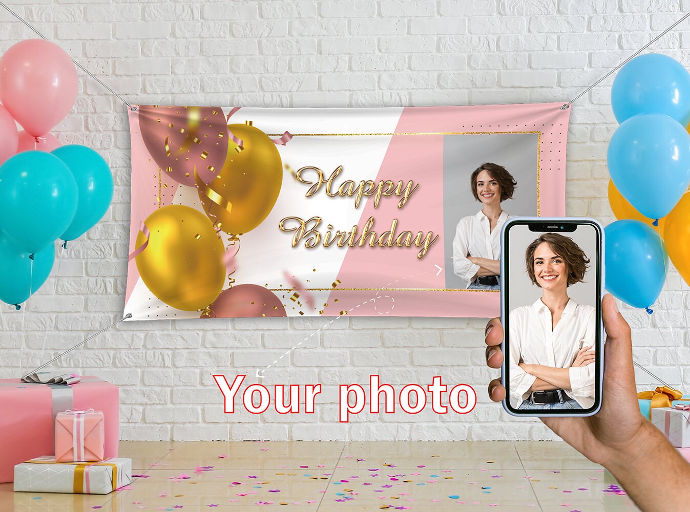 Picture Banner Birthday Custom,personalized Birthday Banner,pink ...