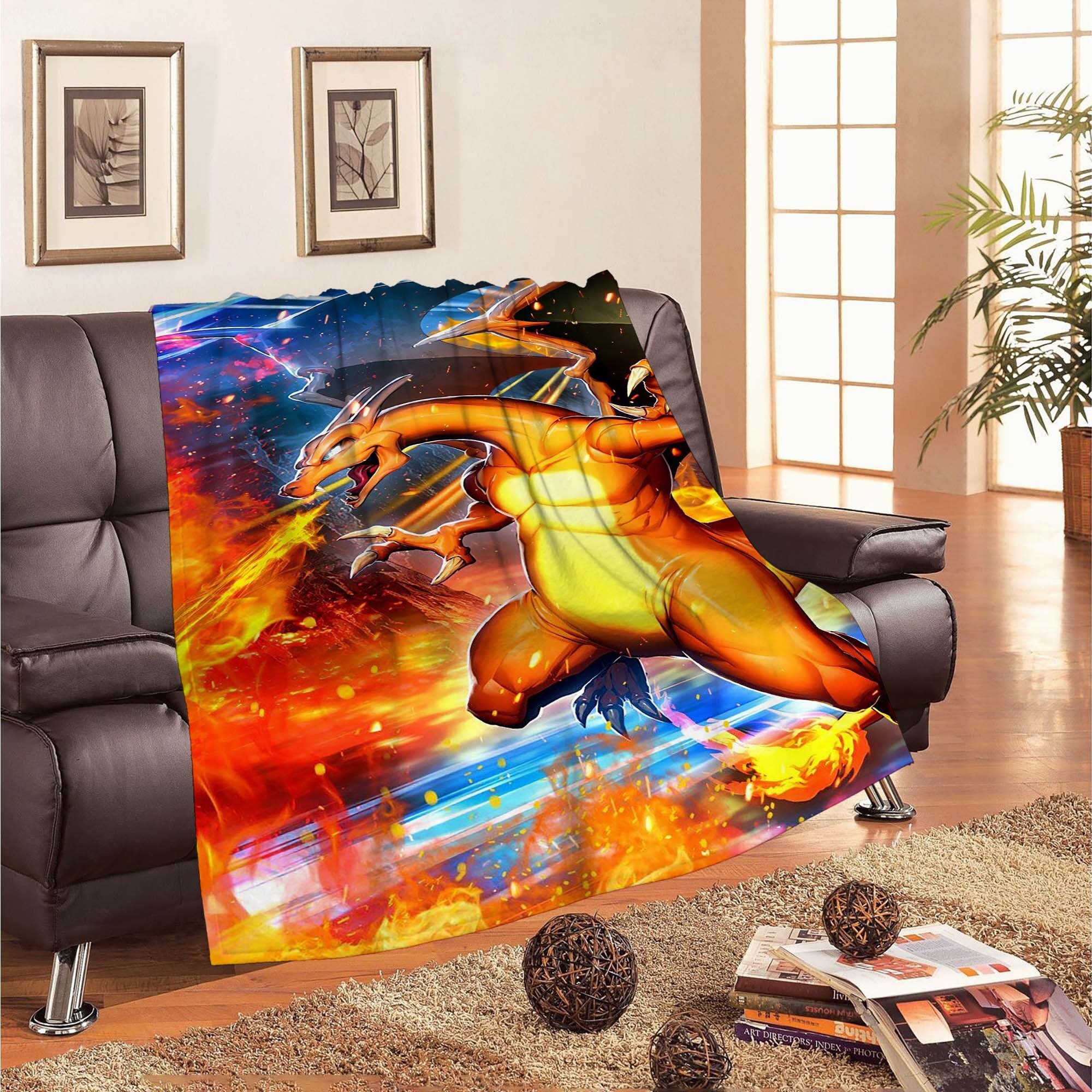 Retro Charizard Blankets Custom Name Tapestry Christmas Gift for Boys ...