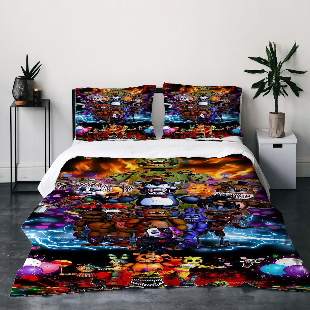 DIY Five Nights Freddy FNAF Three-piece Quilt Cover Set Gift Pillowcase ...