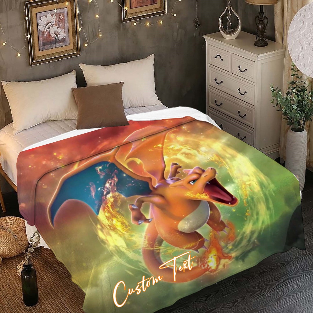 Retro Charizard Blankets Custom Name Tapestry Christmas Gift for Boys ...