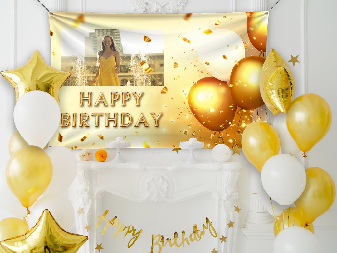 Picture Banner Birthday Custom,golden Balloon Party Banner,personalized ...