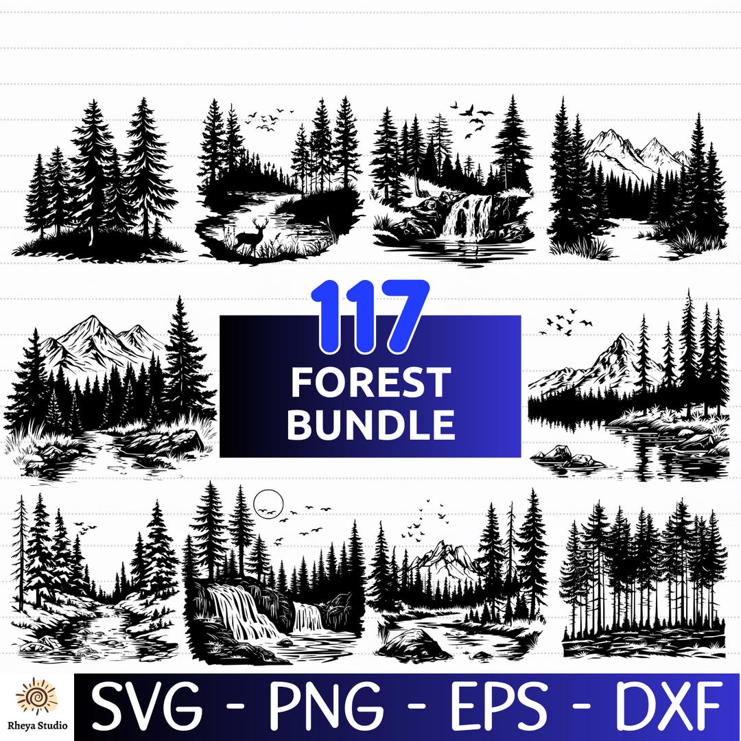 117 Forest Scene SVG Bundle | Woodland Silhouettes and Nature Clipart ...