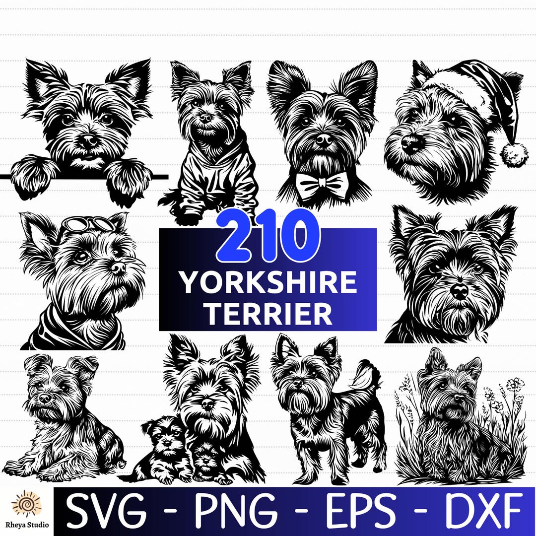 210 Yorkshire Terrier Dog SVG Bundle - Dog Silhouettes, Cut Files for ...