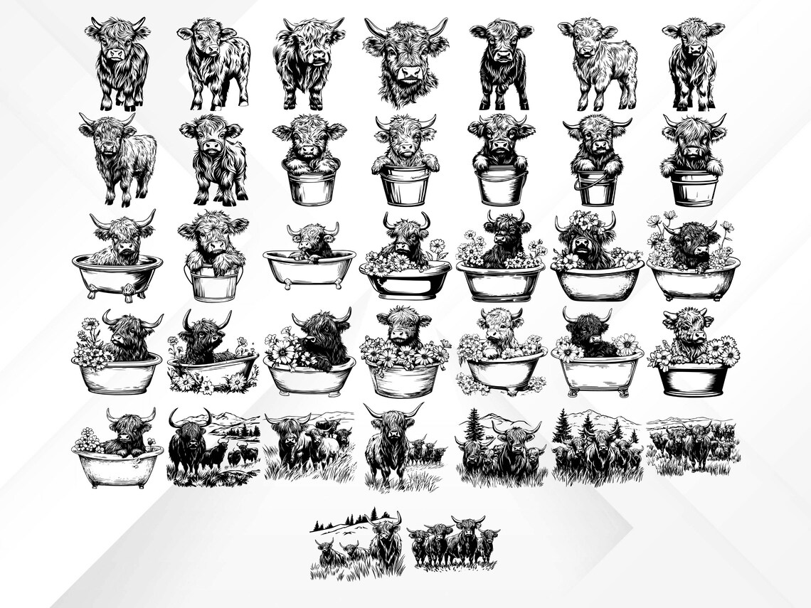 160+ Highland Cow SVG Bundle | Highland Cattle Clipart | Cow Silhouette ...