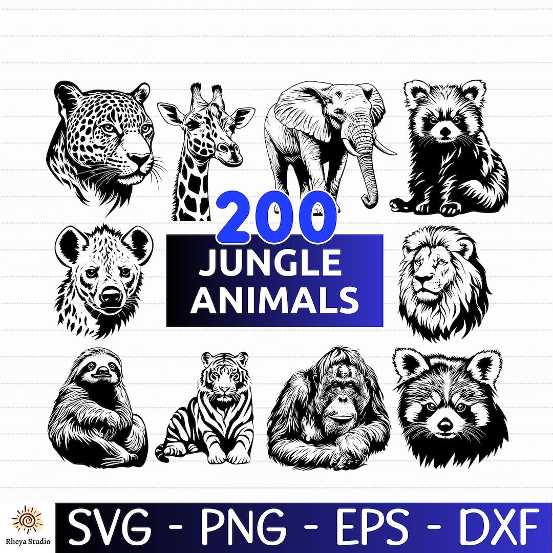 200 Jungle Animals SVG Bundle, 51 Species | Tropical Wildlife Clipart ...