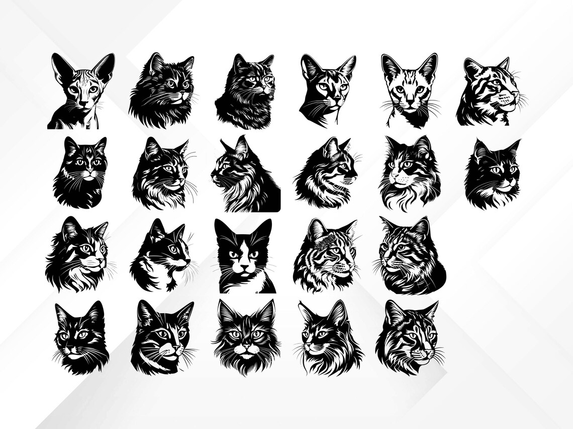 100 Cat Portraits SVG Bundle, Cat SVG Bundle, Cat Breeds SVG - Digital ...
