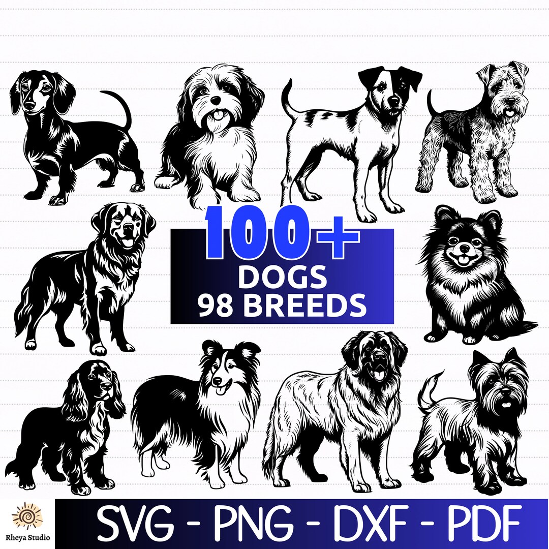 100 Dog SVG Bundle, Dog Breed Svg, Dog Silhouette, Dog PNG Bundle, Dog ...