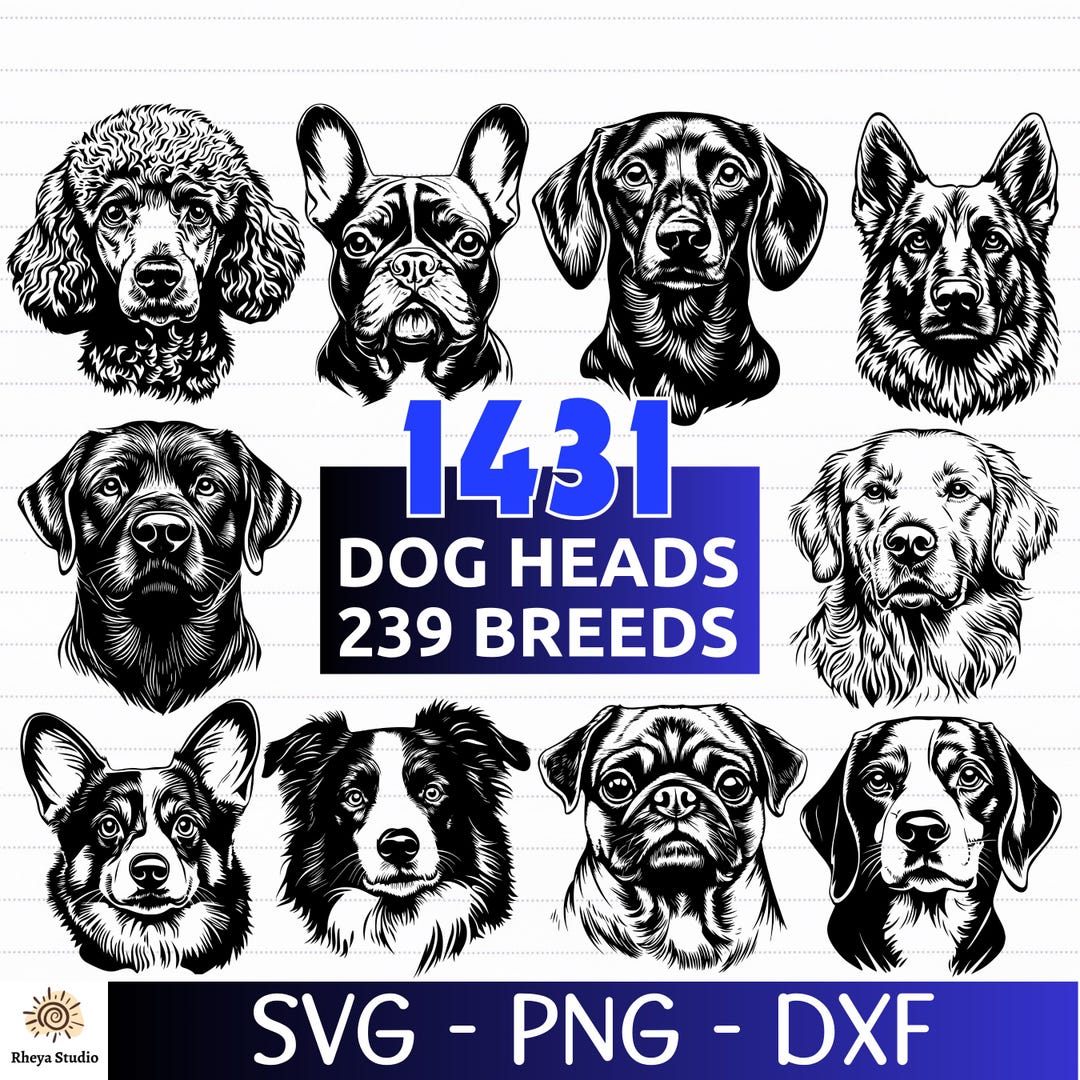 1431 Dog Heads SVG Bundle, 239 Complete Dog Breeds, Dog Clipart, Dog ...